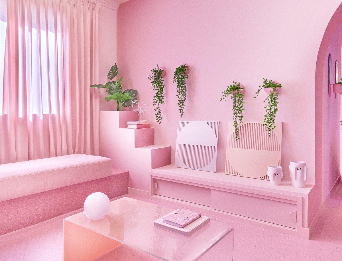 Décor do dia: sala de estar e jantar em doze tons de rosa