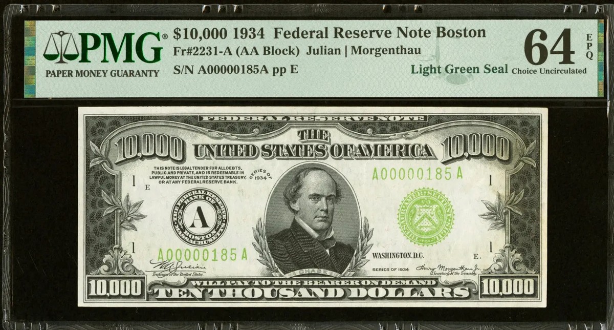 Nota rara de 10 mil dólares é leiloada por mais de R$ 2 milhões