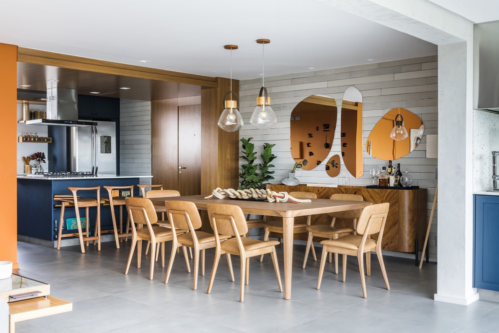 Décor do dia: cozinha e sala de jantar com parede em ripas de concreto